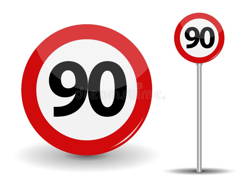 Round Red Road Sign Speed Limit 90 Kilometers Per Hour. Vector ...