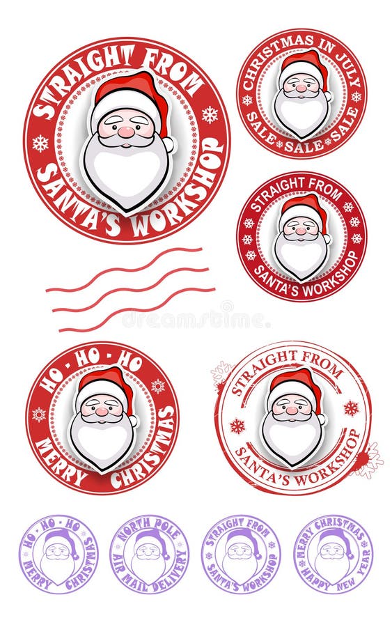 Round Red Stamp with Santa Claus, Christmas Set, Design Element Stock ...