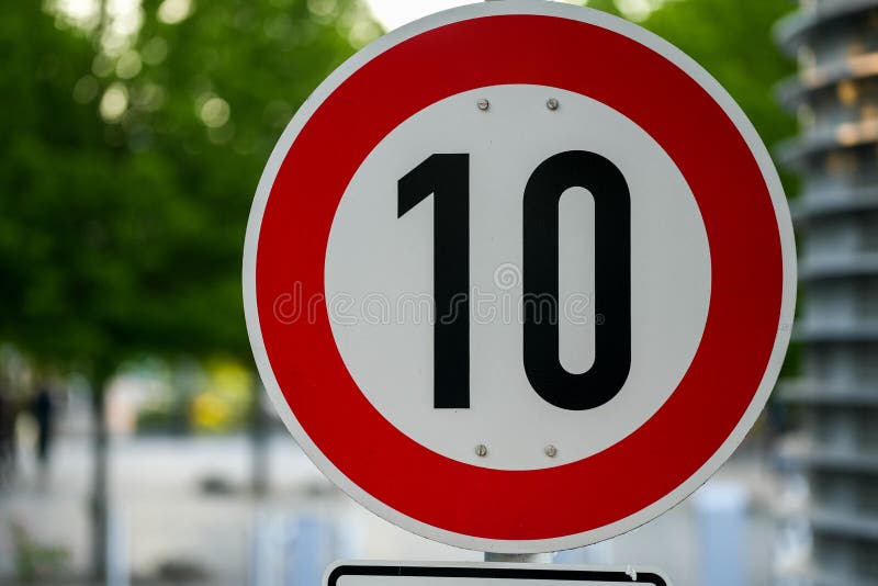 Round Red Traffic Sign Showing 10 Speed Limit Stock Image - Image of ...