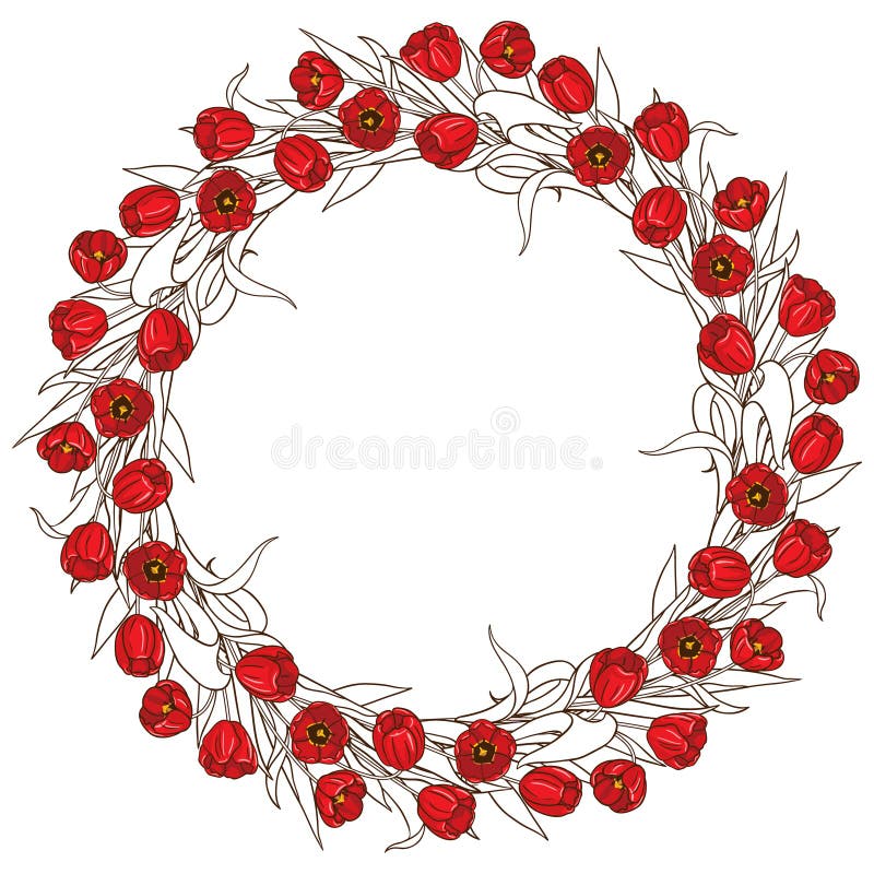 Round Red Tulips Frame stock vector. Illustration of frame - 62345105