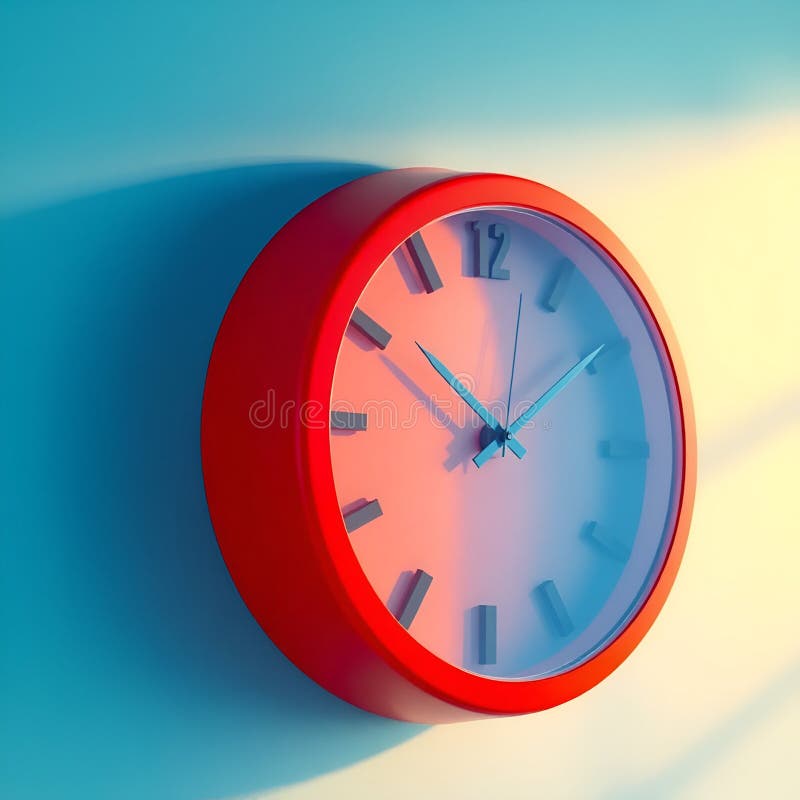 A Round Red Wall Clock with Blue Hands and Numerals. Stock Illustration ...