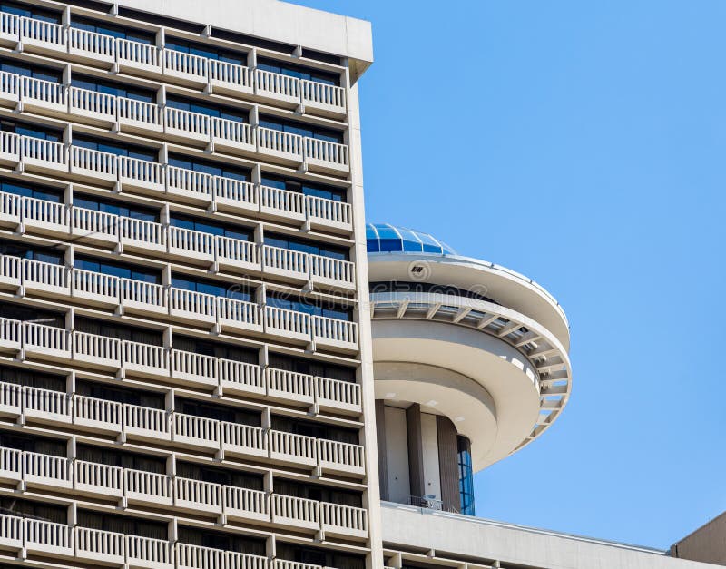 Round Hotel Rising into Tropical Sky Stock Image - Image of high, city ...