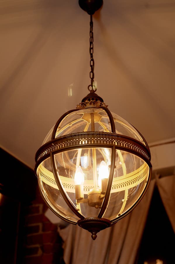 Round Retro Light with Warm Light Made of Thick Glass. Loft Style ...