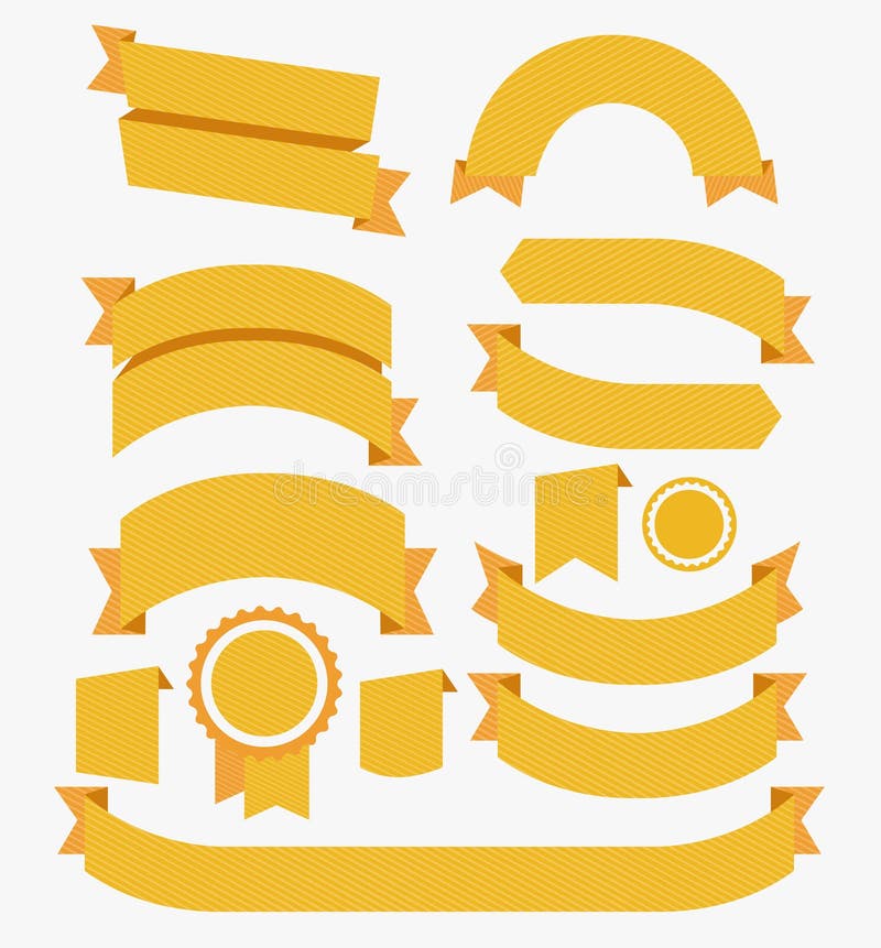 Round Ribbons Flat Design Set Yellow. Vector Stock Vector ...