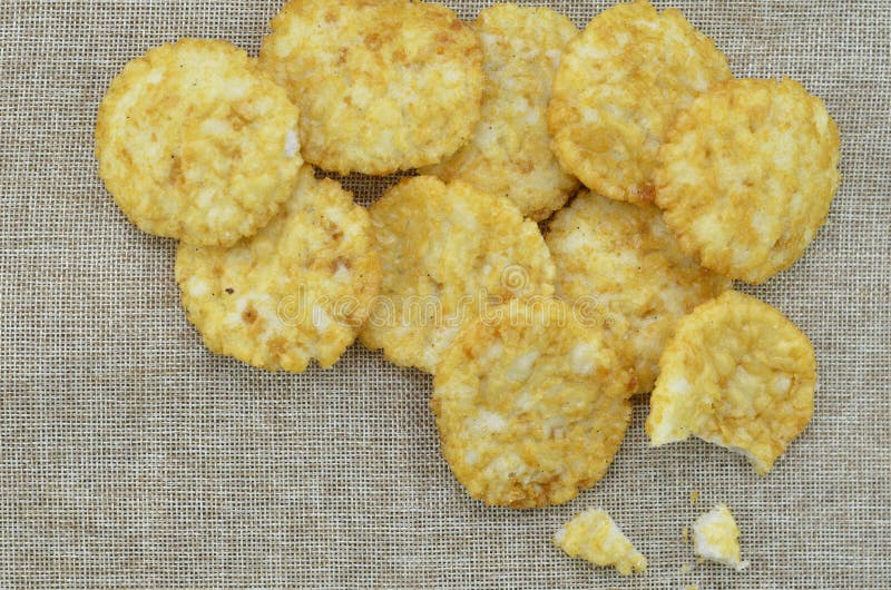 Round Rice Cracker on Wooden Background Stock Image - Image of honey ...