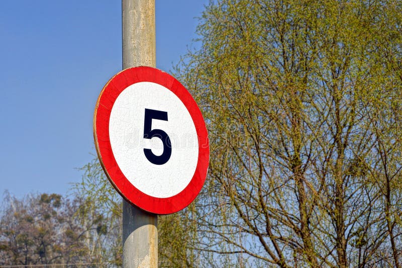 One Round Road Sign Speed Limit Stock Image - Image of round, five ...
