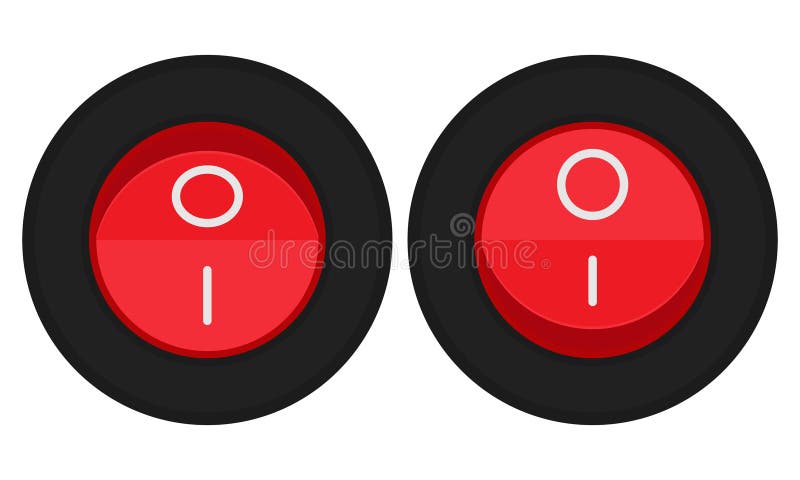 Round Rocker Switch with Red Button and White Markings on it Stock ...