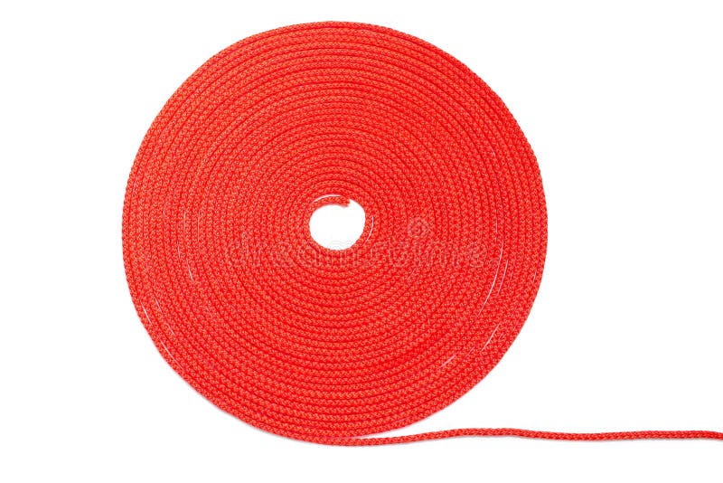 Bundle of Neatly Twisted Red Nylon Rope on a White Vertical Background ...