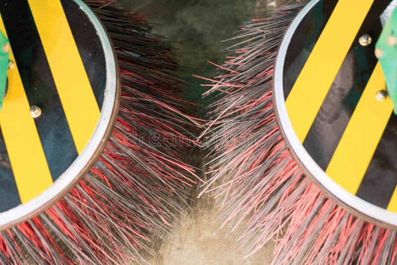 Round Rotating Brushes, Urban Sweeper. Close-up Stock Photo - Image of ...