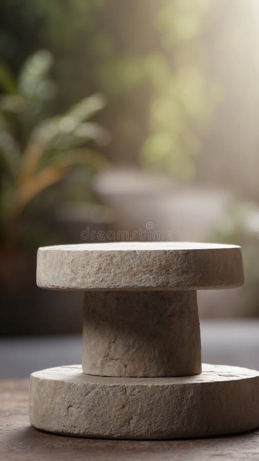 Round Rough Stone Pedestal Podium for Product Showcase. Stock Photo ...