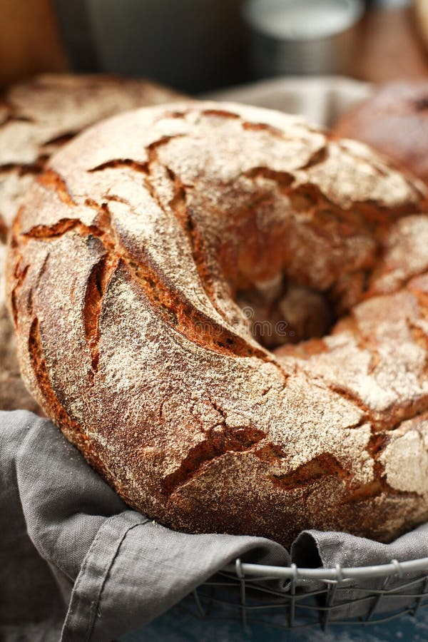 Round Rye Bread on a Napkin Stock Photo - Image of breakfast, bread ...