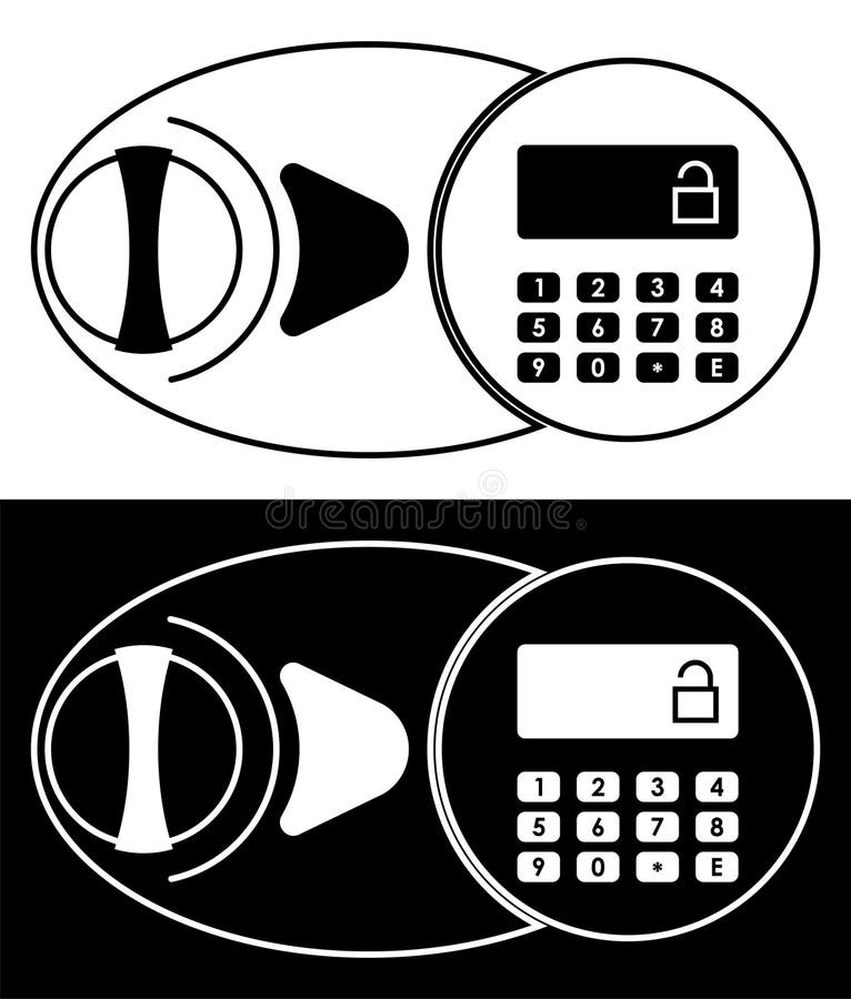 Round Safe Panel with Combination Lock and Buttons. Black and White ...