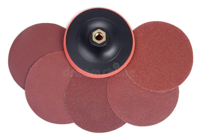Round Sandpaper Discs and Plastic Bracket Handle. Serie of Tools Stock ...