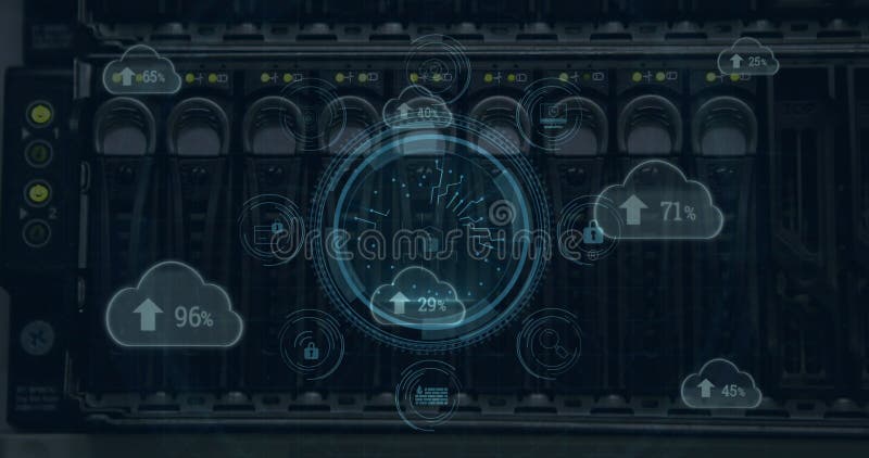 Round Scanner and Cloud Icons with Increasing Percentage Against Close ...