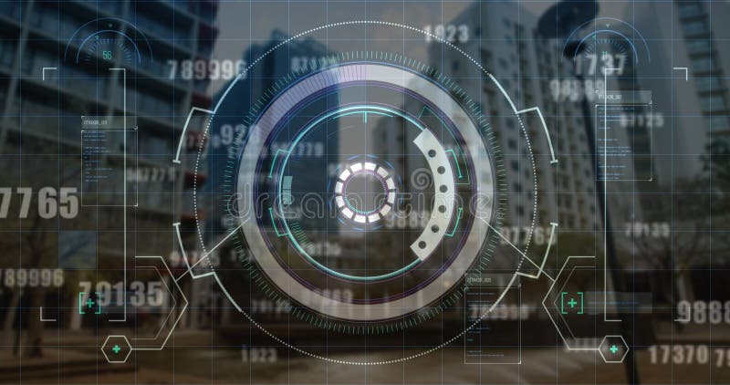 Round Scanner and Multiple Changing Numbers Against Tall Buildings in ...