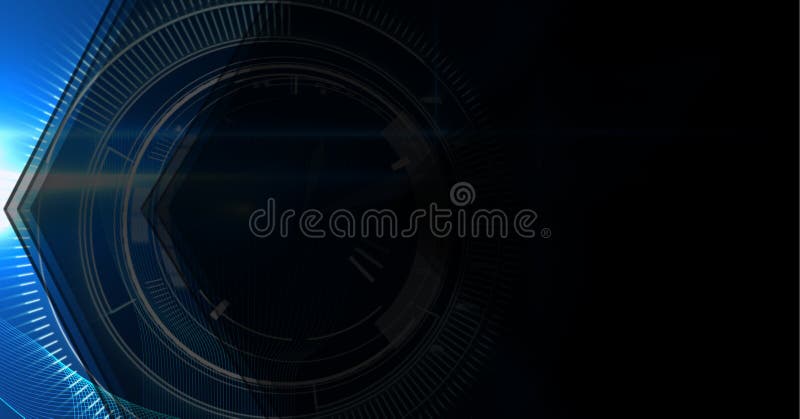 Round Scanner Over Blue Digital Trails Against Black Technology ...