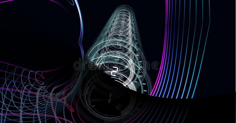 Round Scanner Over Multicolored Digital Wave Against Black Technology ...