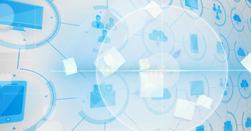 Round Scanner Scanning Over Network of Digital Icons Against Blue ...