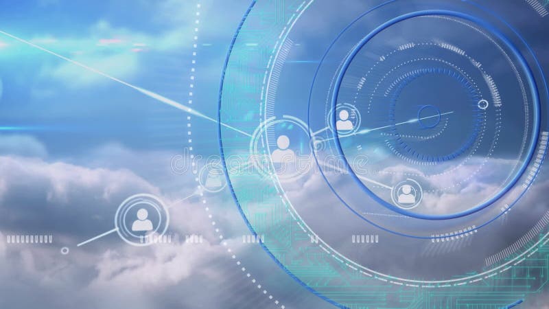 Round Scanner and Web of Connection Icons Against Blue Sky Stock Video ...