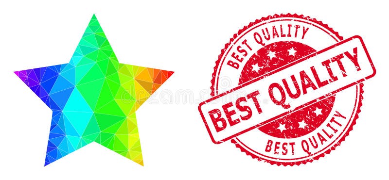 Round Scratched Best Quality Stamp Seal with Vector Lowpoly Red Star ...