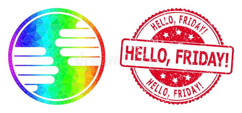 Round Scratched Hello, Friday! Stamp Seal with Vector Triangle Filled ...