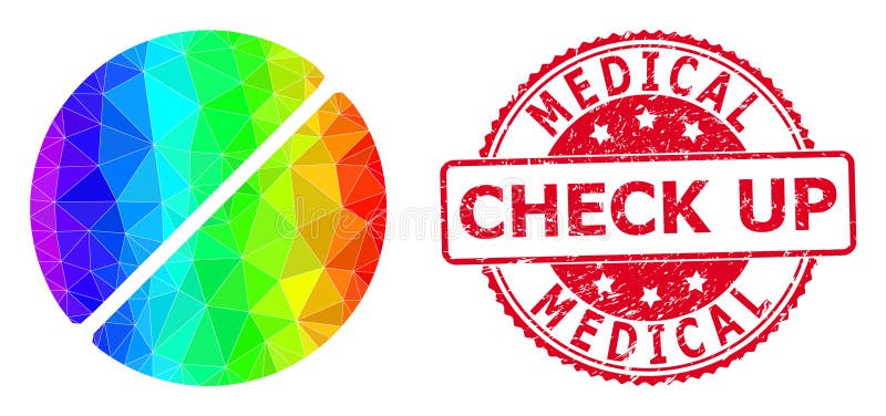 Round Scratched Medical Check Up Stamp with Vector Triangle Filled ...