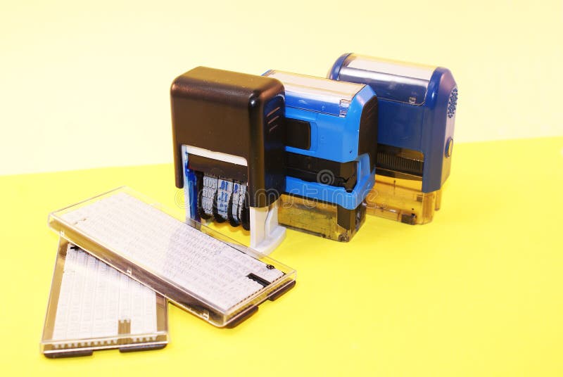 Round Seal and Stamps for Documents on a Light Background. Stock Photo ...