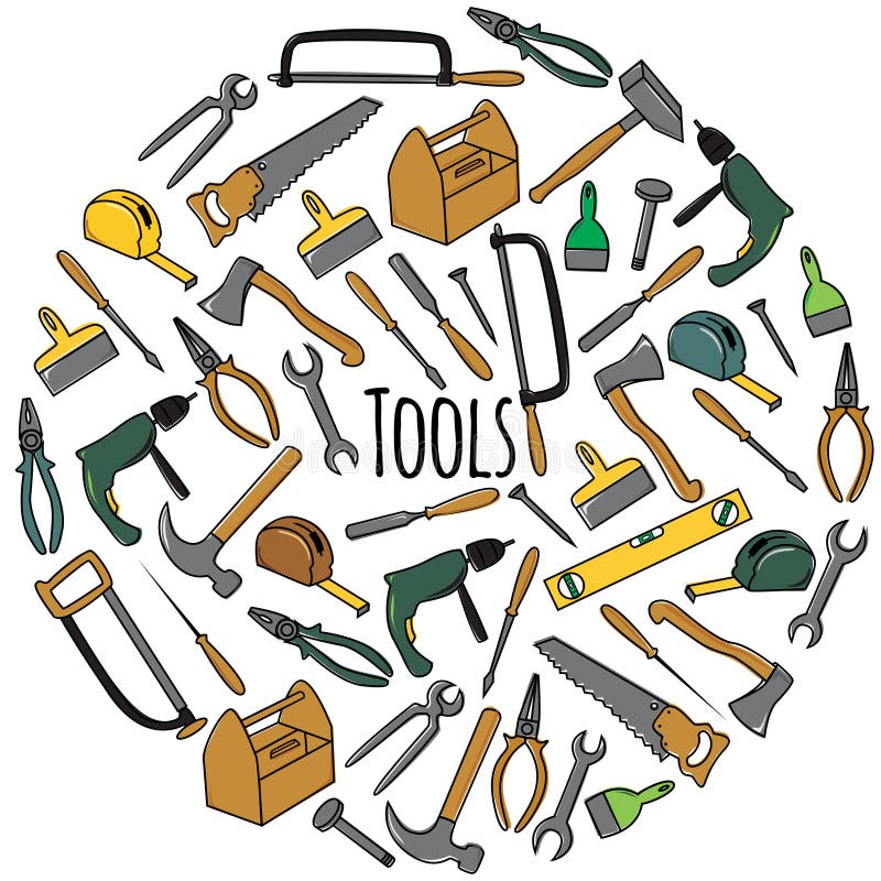 Round set with tools stock illustration. Illustration of industry ...