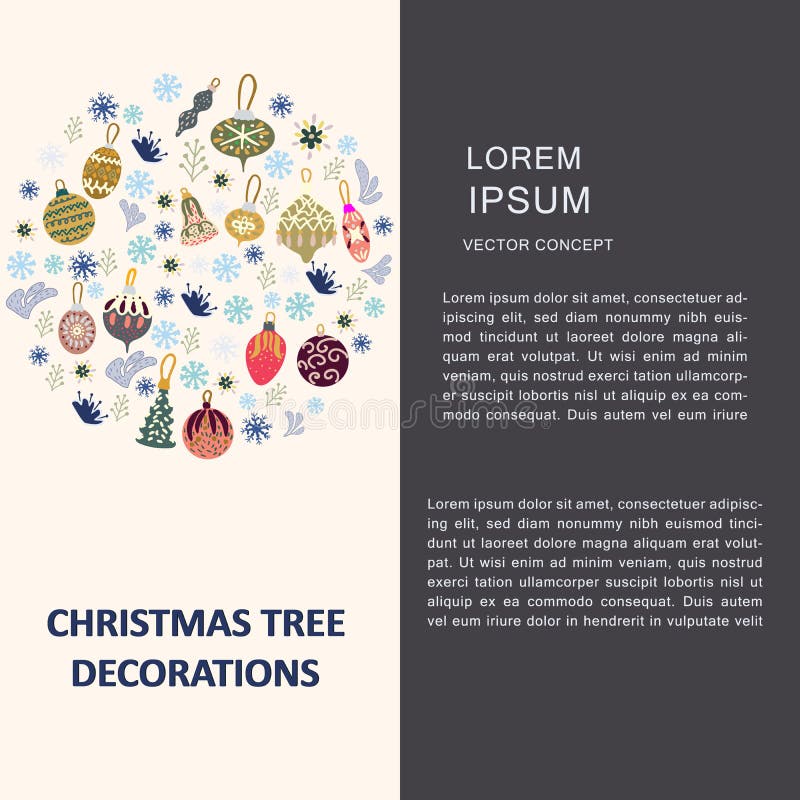 Round Shape with Christmas Tree Decorations and Text Stock Illustration ...