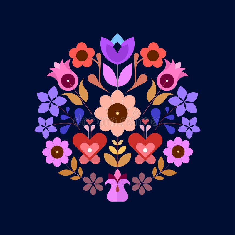 Round Shape Floral Line Art Design Stock Illustration - Illustration of ...