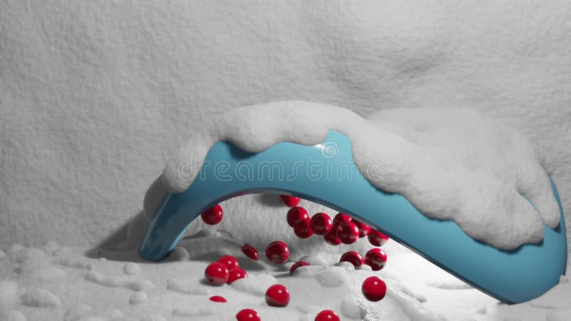 Round Shape Dusted with Snow and Red Balls Falling Stock Footage ...