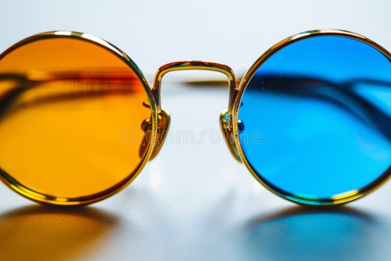 Round Shape Golden Frame Eye Glasses with Rainbow Lenses Stock ...