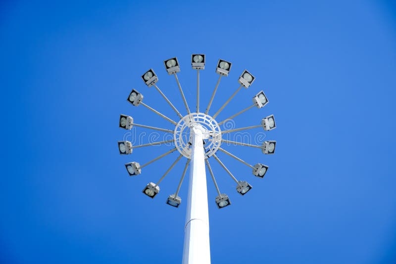 Round Shape High Lamp Post Light in Blue Sky Stock Photo - Image of ...