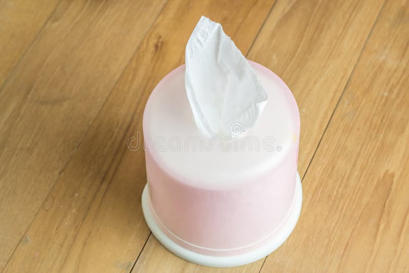 Round Shape Tissue Box on Wooden Board Stock Image - Image of soft ...