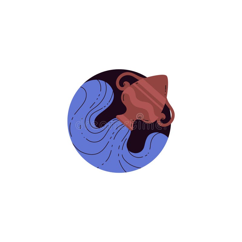 Round Shape with Water Pours Out of Jug Flat Style, Vector Illustration ...