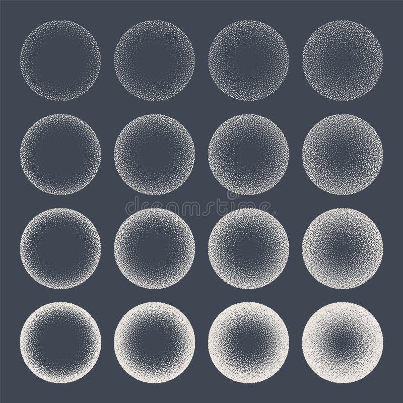 Round Shaped Dotted Objects, Stipple Elements. Fading Gradient ...