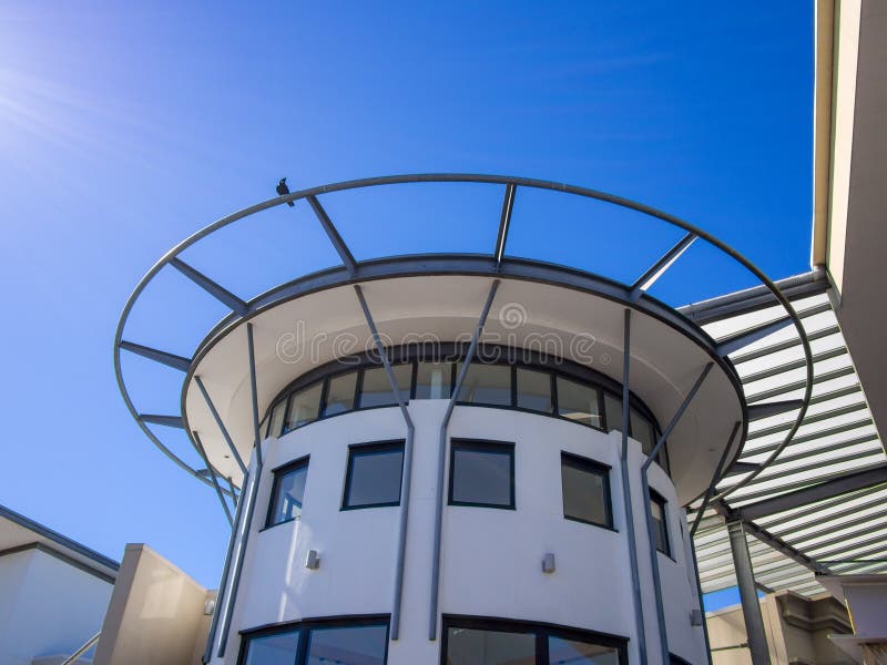 Round Shaped Modern White Building Against the Blue Sky Stock Photo ...