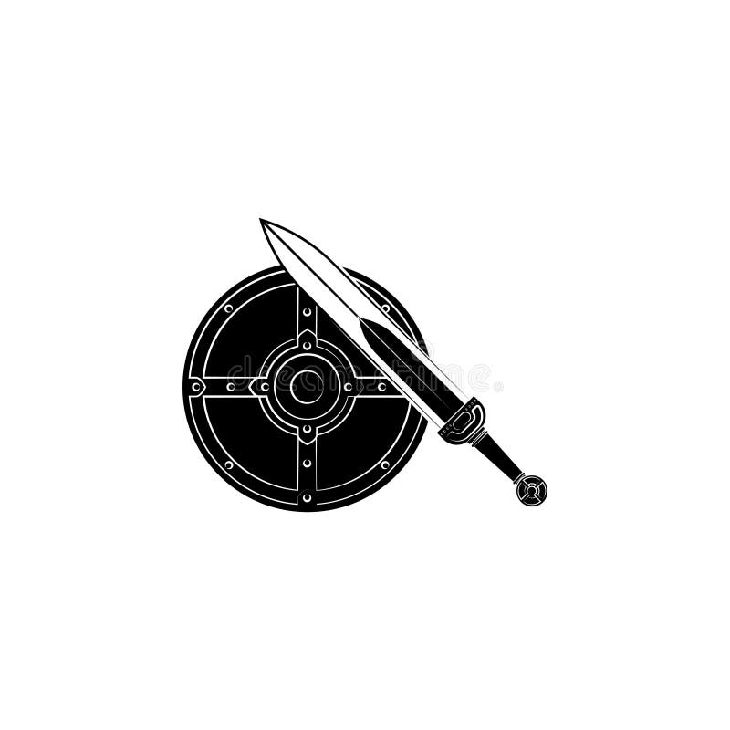 Round shield and sword stock vector. Illustration of protection - 110823204