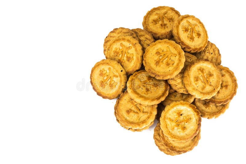 Round Shortbread Biscuits on a White Stock Image - Image of golden ...