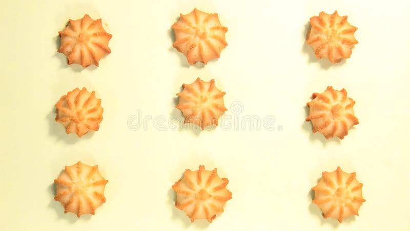 Round Shortbread Cookies on a Yellow Background Stock Image - Image of ...