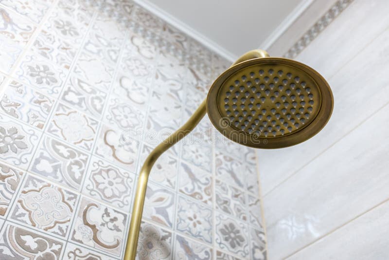 Round Shower Head Made of Brass, Bottom View in the Interior of the ...