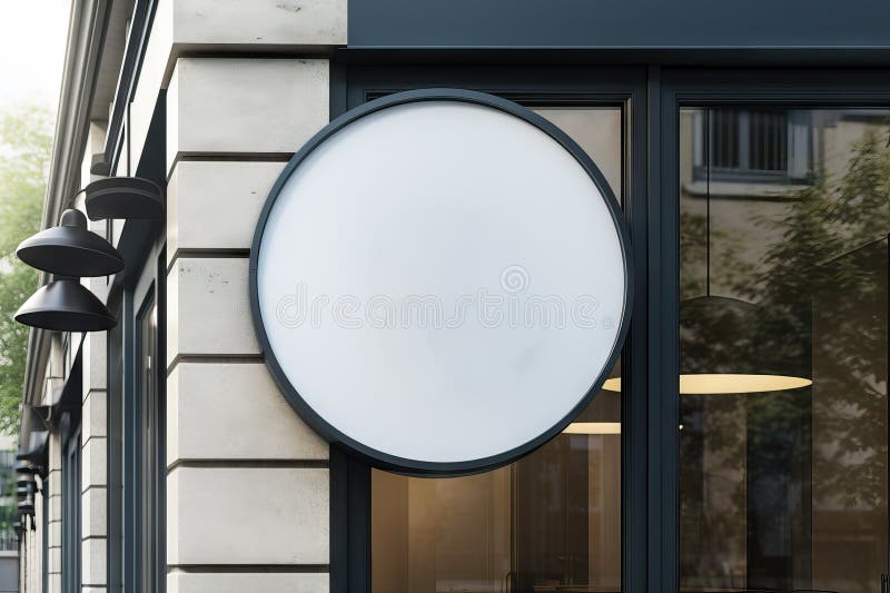 Round Sign with Mock Up Company Name on Facade Stock Illustration ...