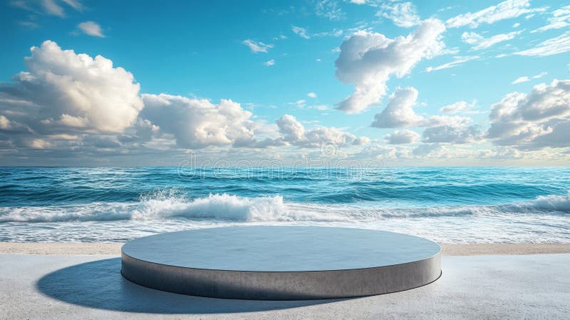 Round Silver Platform on Sandy Beach by Ocean Stock Illustration ...