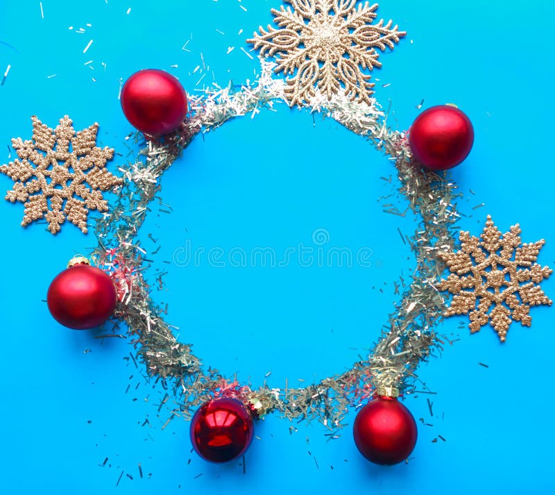 Silver Tinsel Christmas Frame with Red Balls and Silver Decorative ...