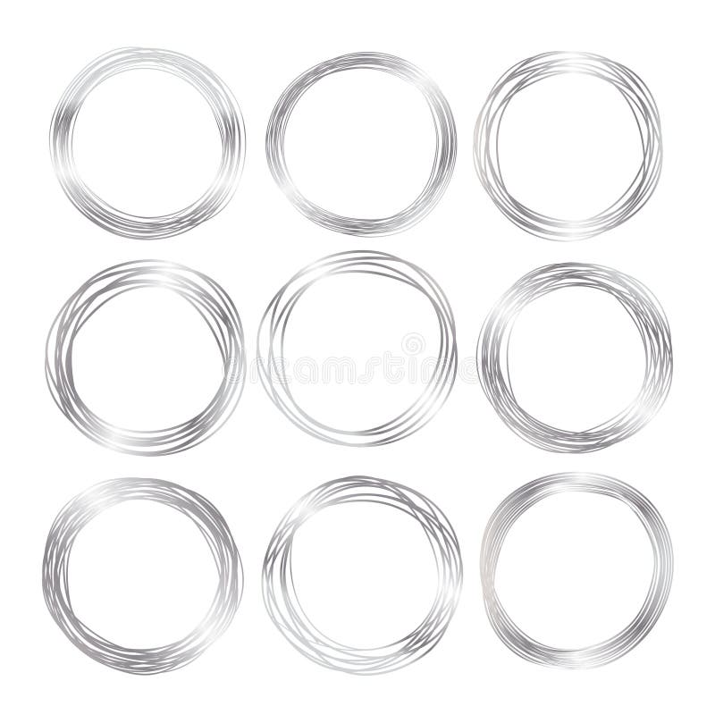 Round Sketched Silver Frames Set. Vector Borders Stock Vector ...