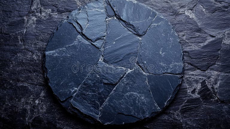 A Round Slate Dish Set Against a Textured, Dark Backdrop Stock Photo ...