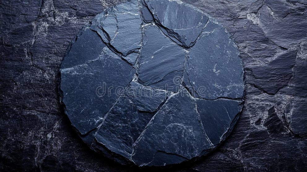 A Round Slate Dish Set Against a Textured, Dark Backdrop Stock Photo ...