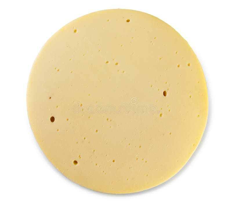 A Round Slice of Cheese Isolated on White Background. Top View, Close ...