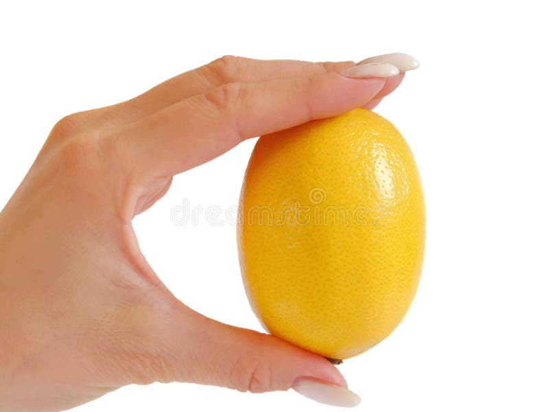 Round Slice of Lemon in a Female Hand Stock Photo - Image of piece ...