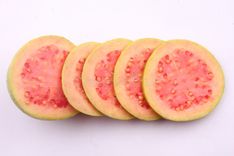 Round Slices of Pink Guava Fruit . Stock Image - Image of portion ...